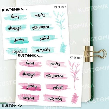 Pegatinas Días de la semana Lettering Acuarela - KUSTOMIKA